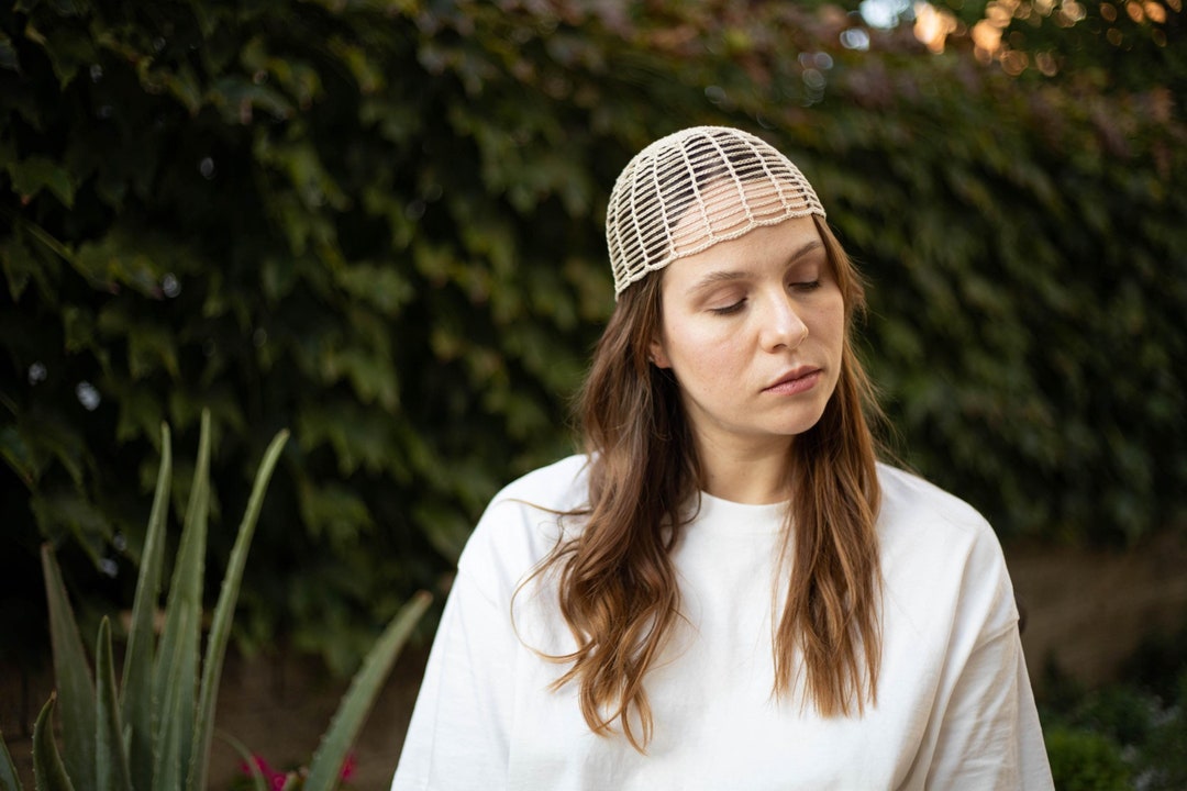 Mesh Crochet Hat in Ivory, Retro Hat, Crochet Hat, Crochet Lace Beanie ...