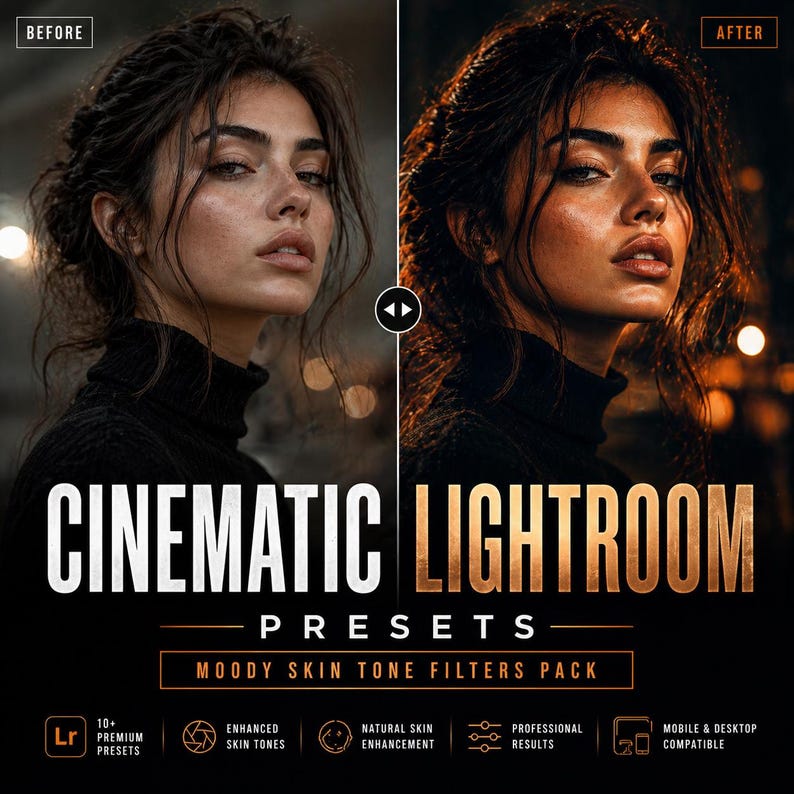 Cinematic Lightroom Presets Portrait Editing Moody Skin Tone Filters ...