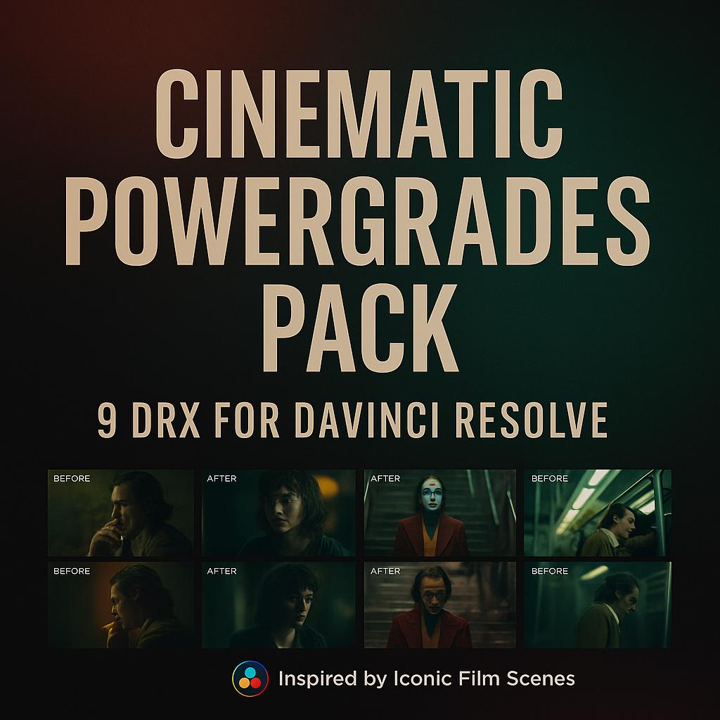 Cinematic Film Look Powergrades Pack for Davinci Resolve | 9 DRX ...