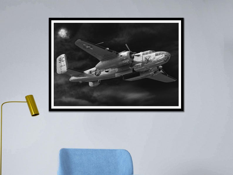B-25 Mitchel Airplane Digital Art Print File, WW2 Aircraft Printable ...