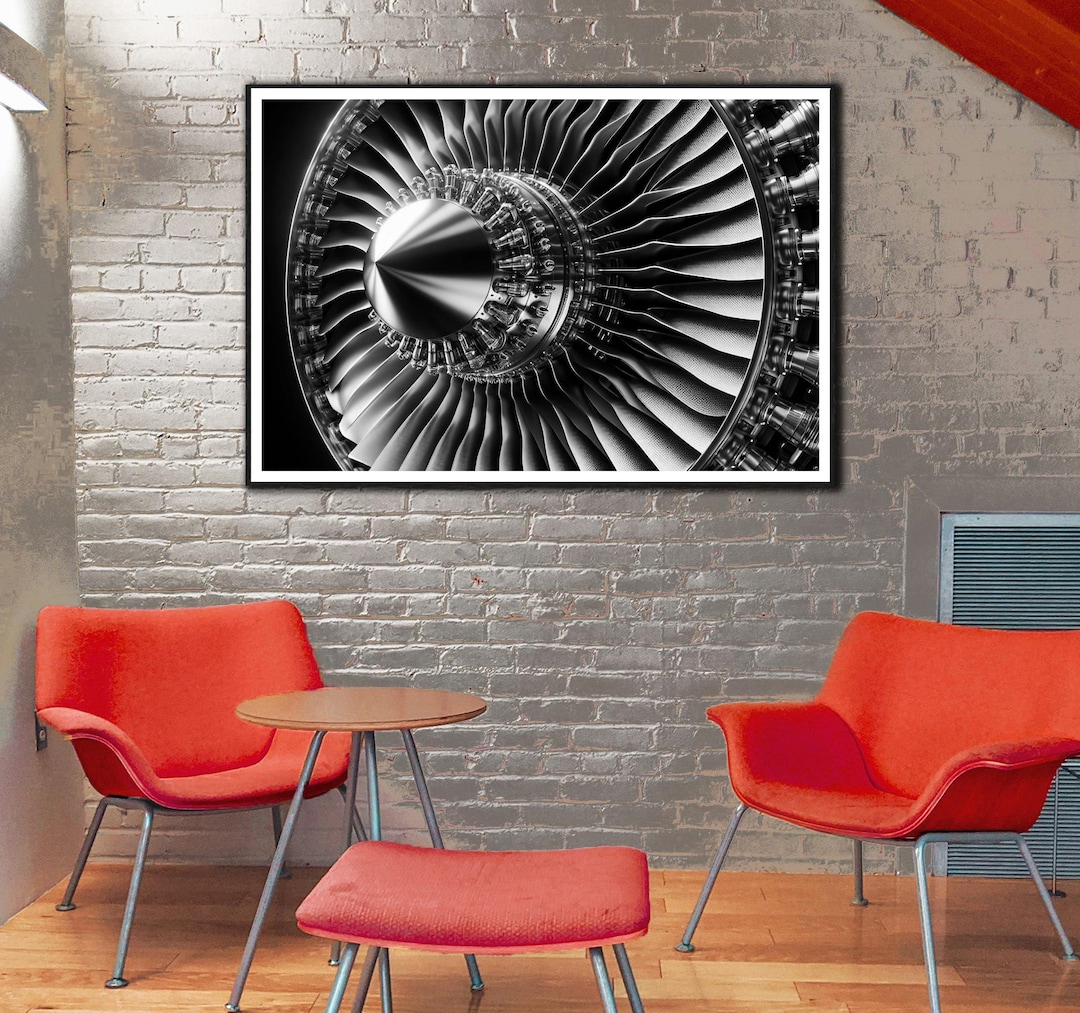 Engine Turbine Famed in Black Print | Aircraft Engine Framed Decor ...