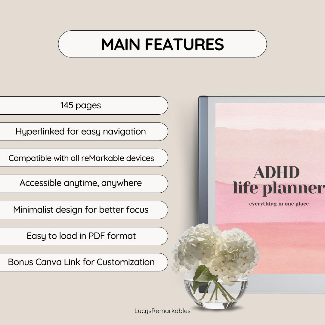 Remarkable Paper Pro ADHD Planner, Remarkable Paper Pro Templates ...