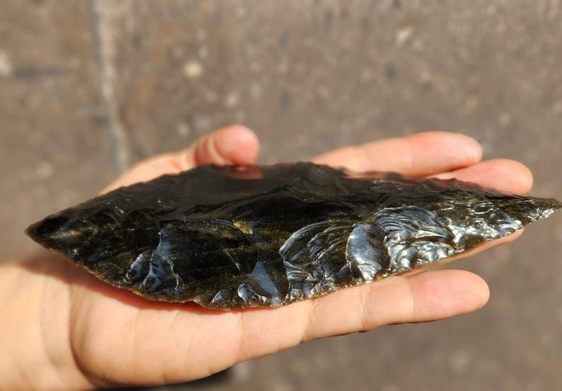 19cm Pre Columbian Obsidian Sacrifical Stone Knife Blade Aztec Maya ...