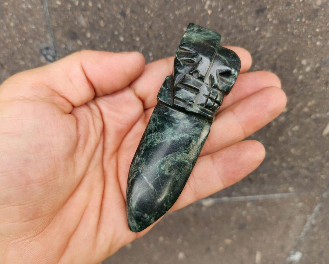 Pre Columbian Life/ Death Duality Face Jade Stone Pendant - Aztec Maya ...