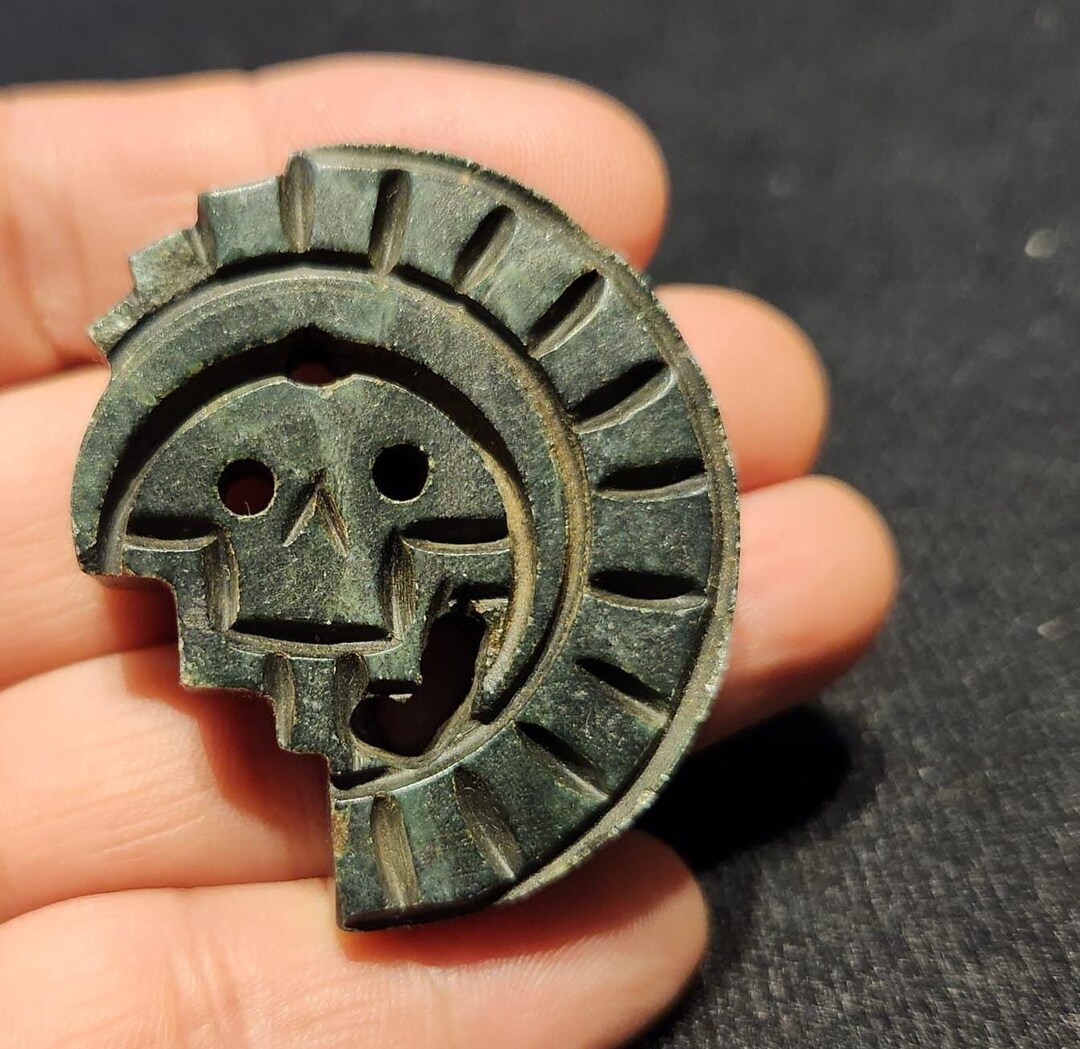 Pre Columbian Teotihuacan Disc of Death Jade Pendant - Mexican Aztec ...