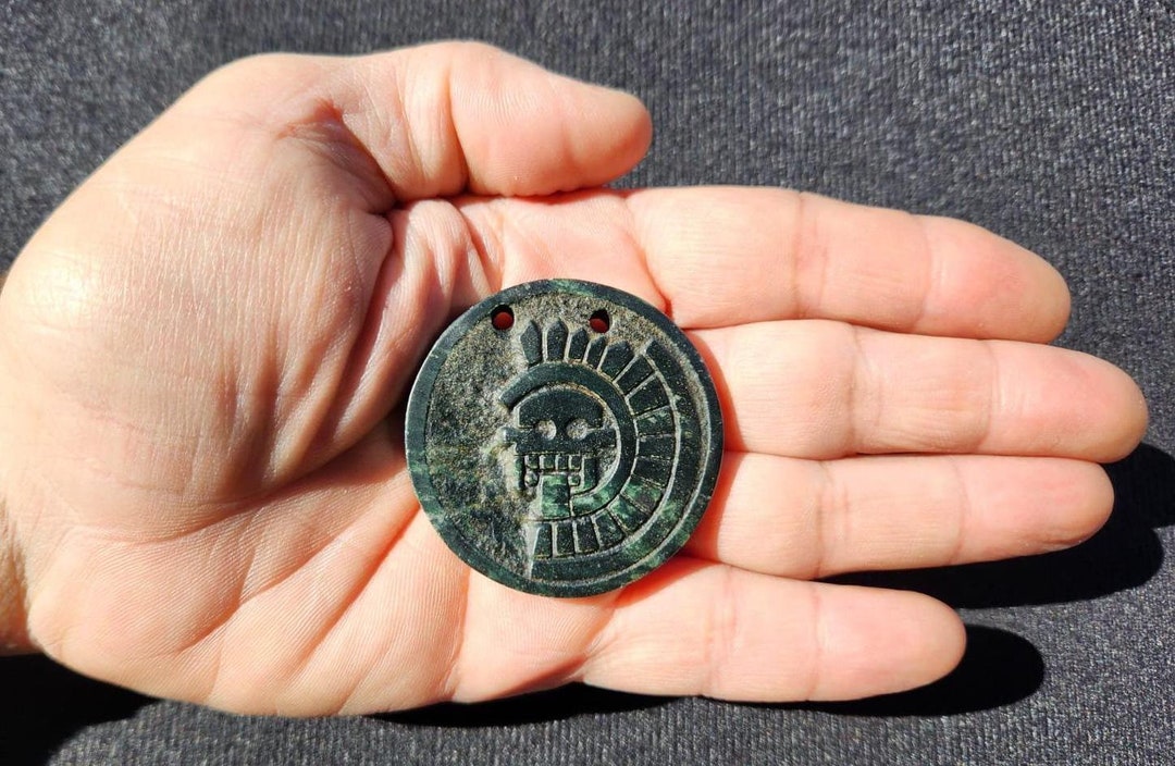 Pre Columbian Teotihuacan Disc of Death Jade Pendant Mexican Aztec Maya ...