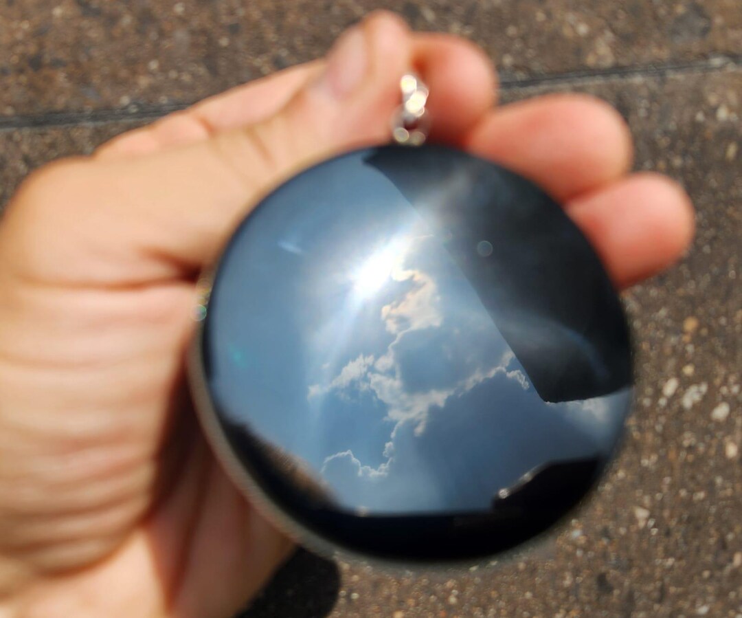 6cm Obsidian Mirror Disc Stone Pendant From Mexico - Etsy