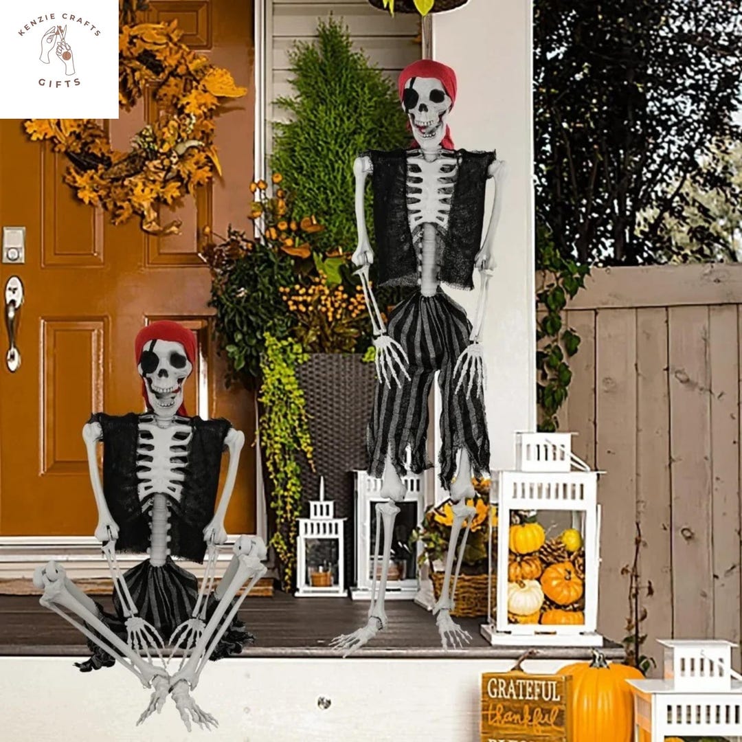 Life-size Pirate Skeleton 5.4ft Movable Halloween Prop Full Body ...