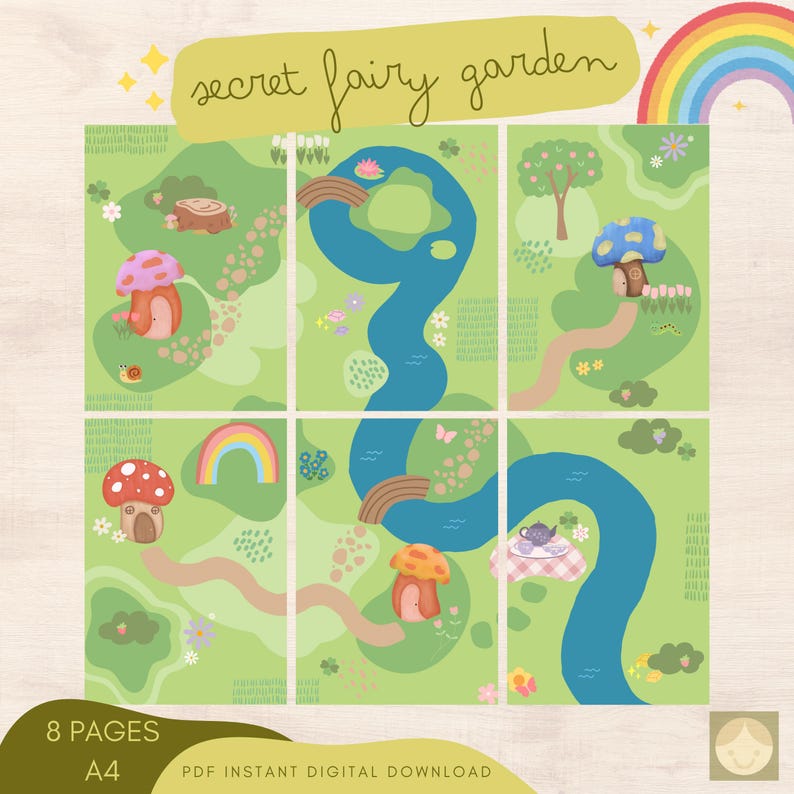 Secret Fairy Garden With Mushroom Houses Printable Playmat, Fairy ...