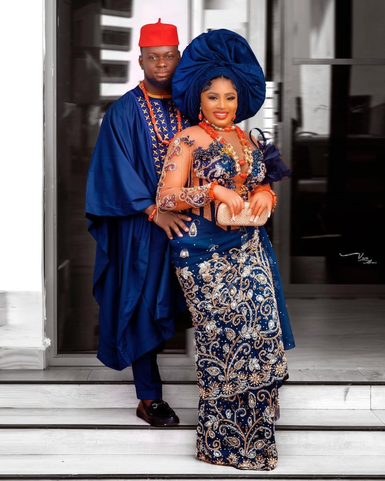 Traditional African Wedding Outfit: Corset Gown & Agbada Lace - Etsy
