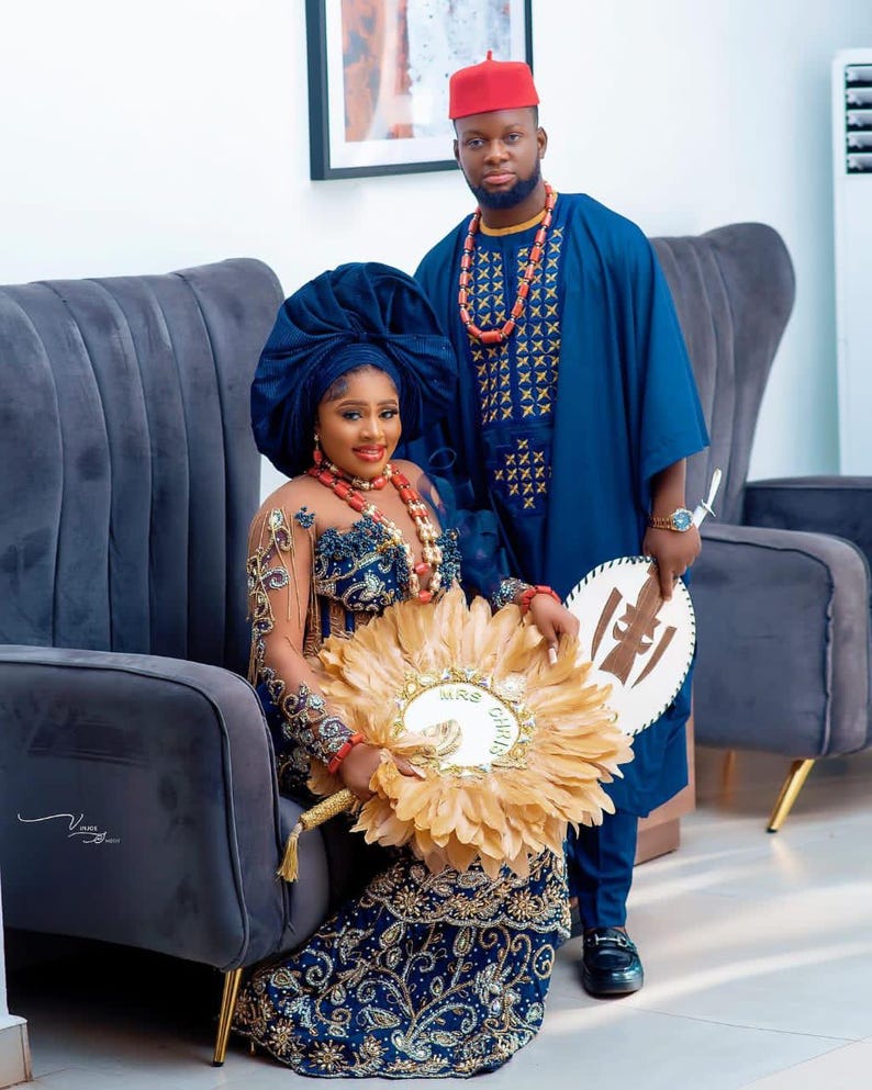 Traditional African Wedding Outfit: Corset Gown & Agbada Lace - Etsy