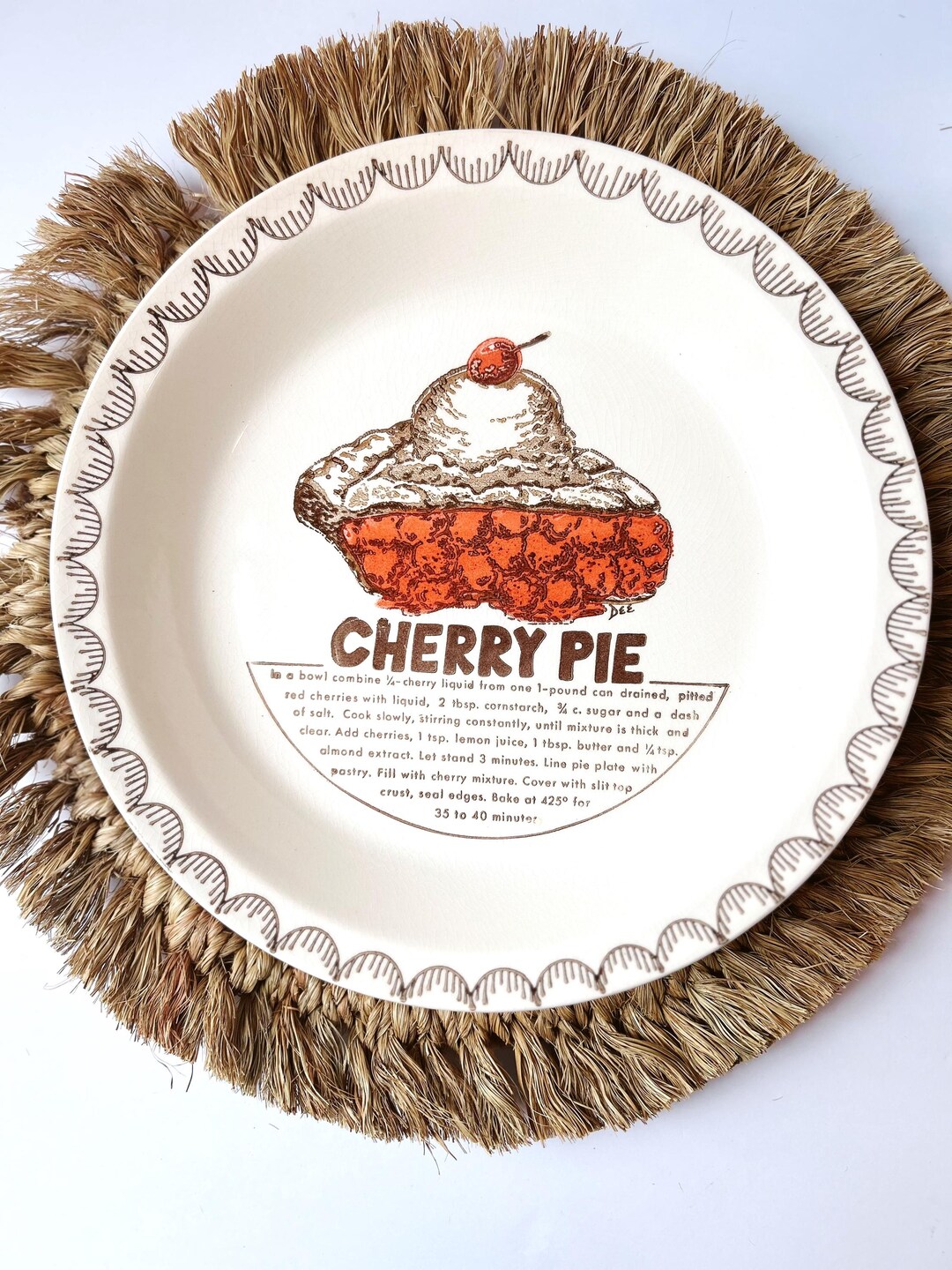Vintage Ceramic Cherry Pie Plate Dish Recipe on Inside Cottage ...
