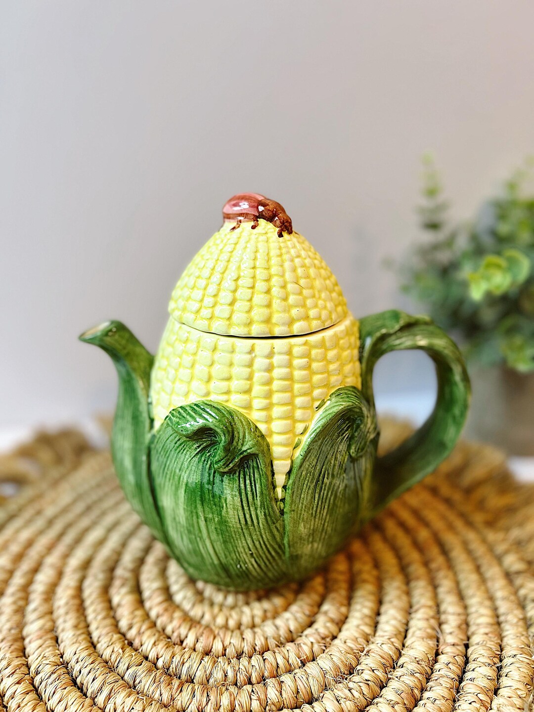 Teapot Corn Cob Husk With Lid Deco Farm Kitchen Retro Vintage Tea Party ...