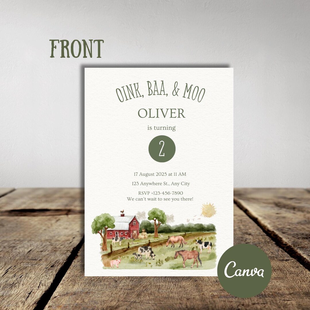 Dreamy Farm Themed Birthday Party Invitation Editable Template (canva ...
