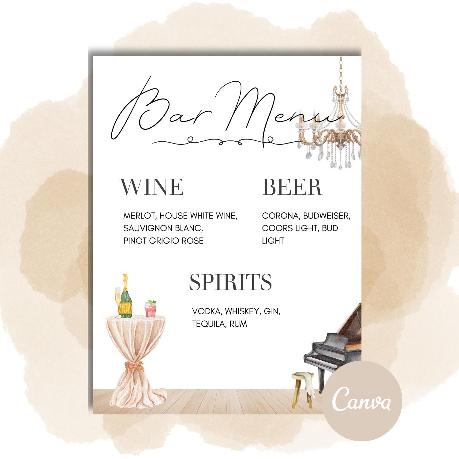 Classic Bar Menu Editable Template canva Pro - Etsy