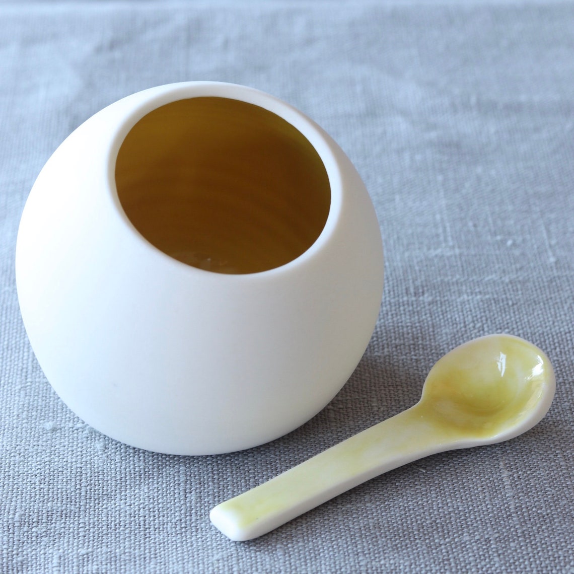 Handmade Porcelain Salt Pig With Ceramic Spoon - Etsy