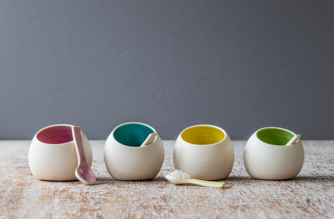 Handmade Porcelain Salt Pig With Ceramic Spoon - Etsy