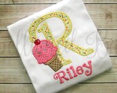 Ice Cream Cone With Initial and Name Appliqued Ruffle T-shirt - Etsy
