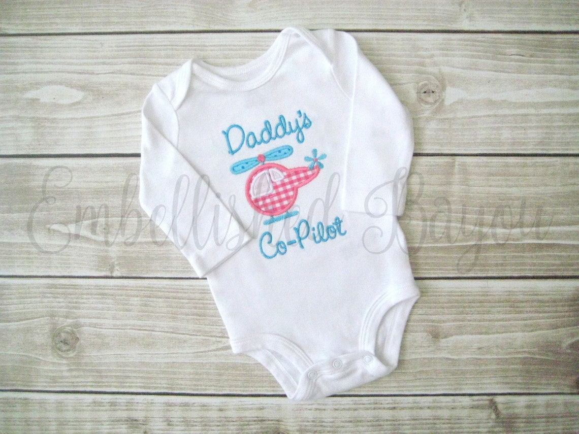 Daddy's Co-pilot Bodysuit or T-shirt With Helicopter Applique for Girls ...