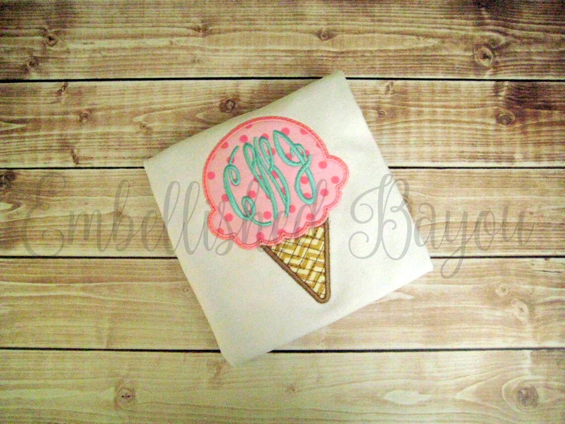 Ice Cream Cone With Monogram Appliqued Ruffle T-shirt for Girls - Etsy