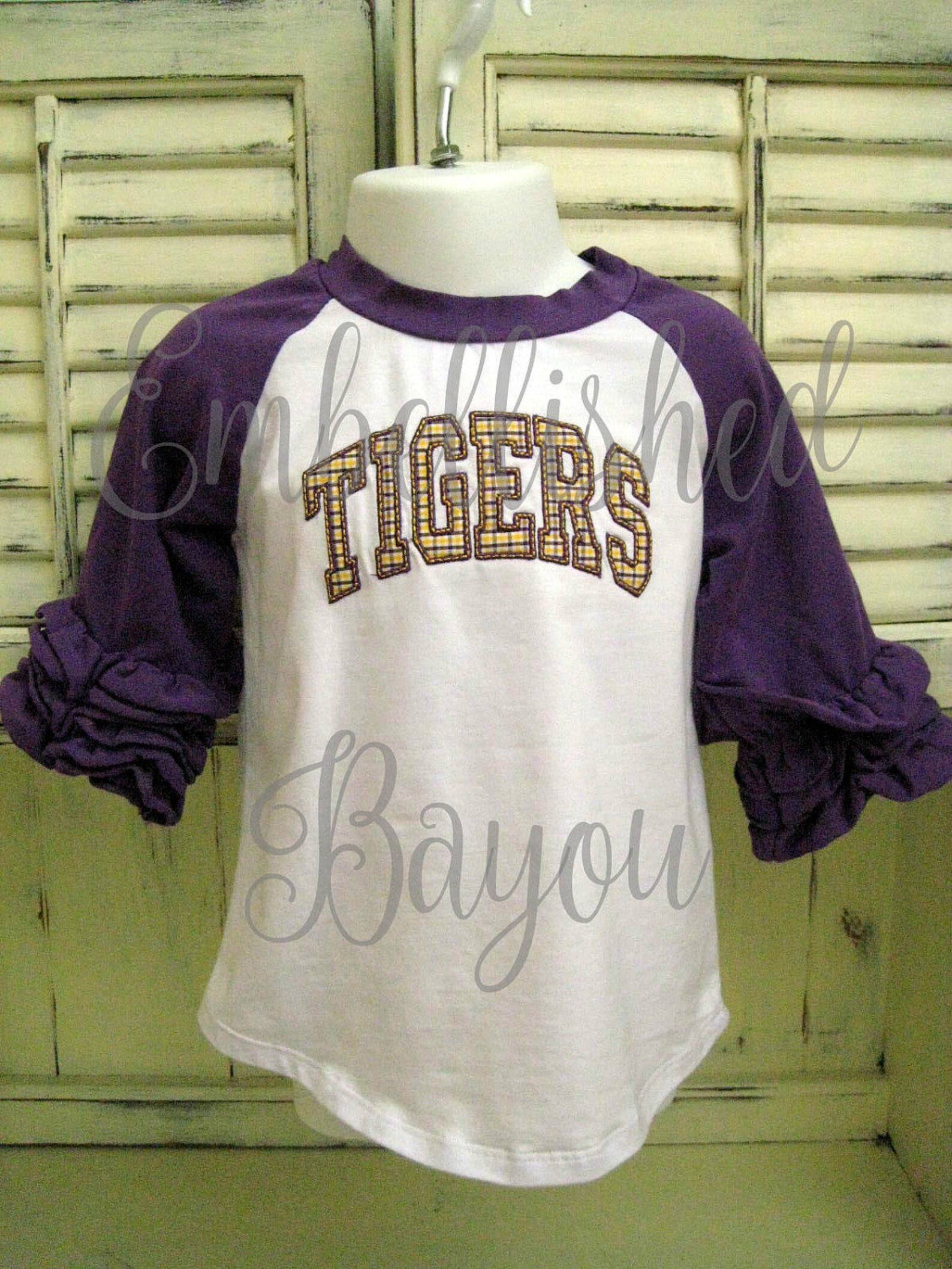 SALE Appliqued Tigers Purple Ruffle Raglan T-shirt for Girls | Etsy