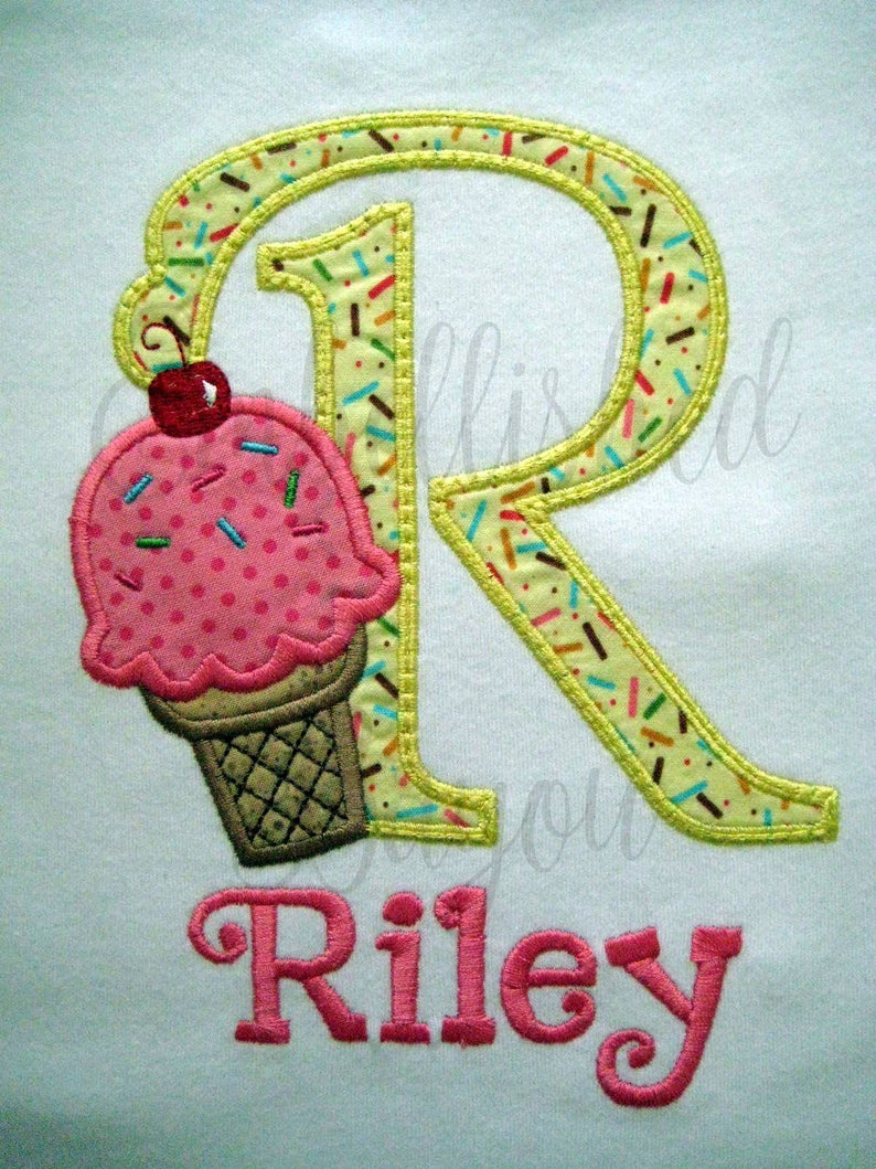 Ice Cream Cone With Initial and Name Appliqued Ruffle T-shirt - Etsy
