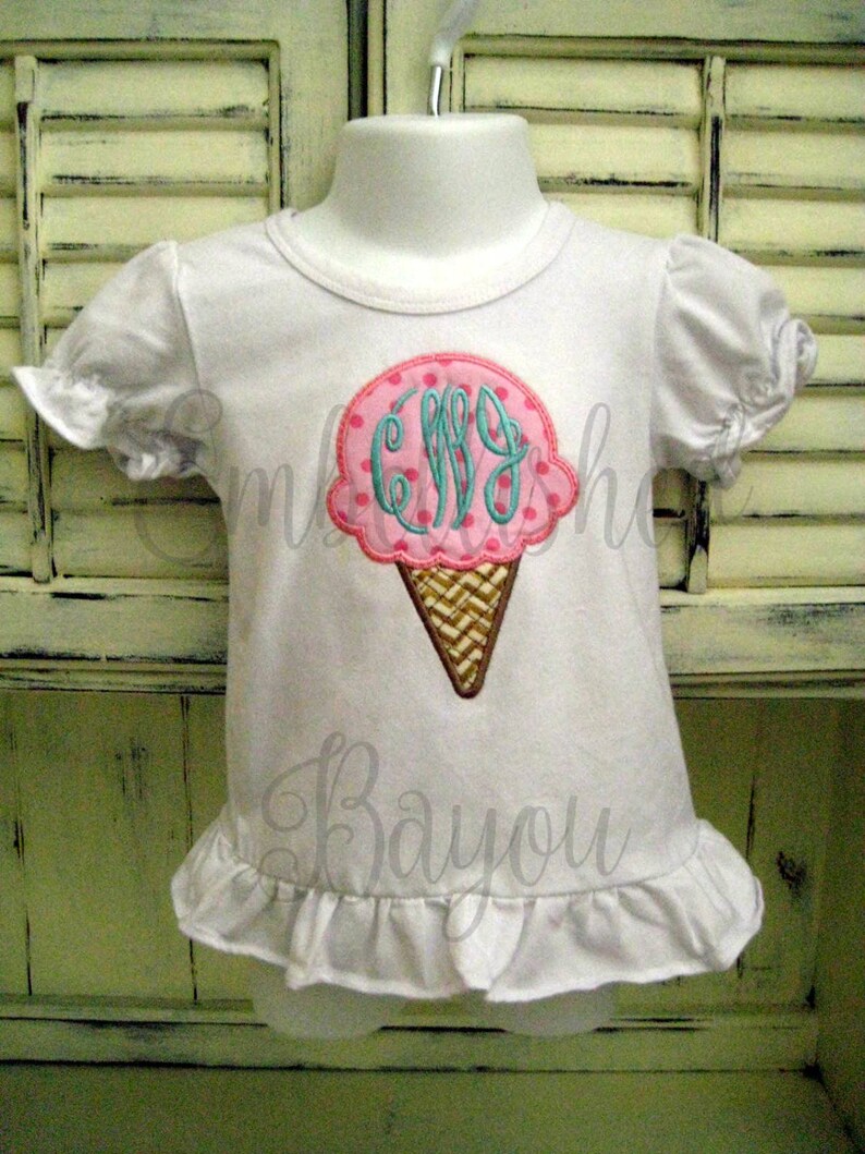 Ice Cream Cone With Monogram Appliqued Ruffle T-shirt for Girls - Etsy