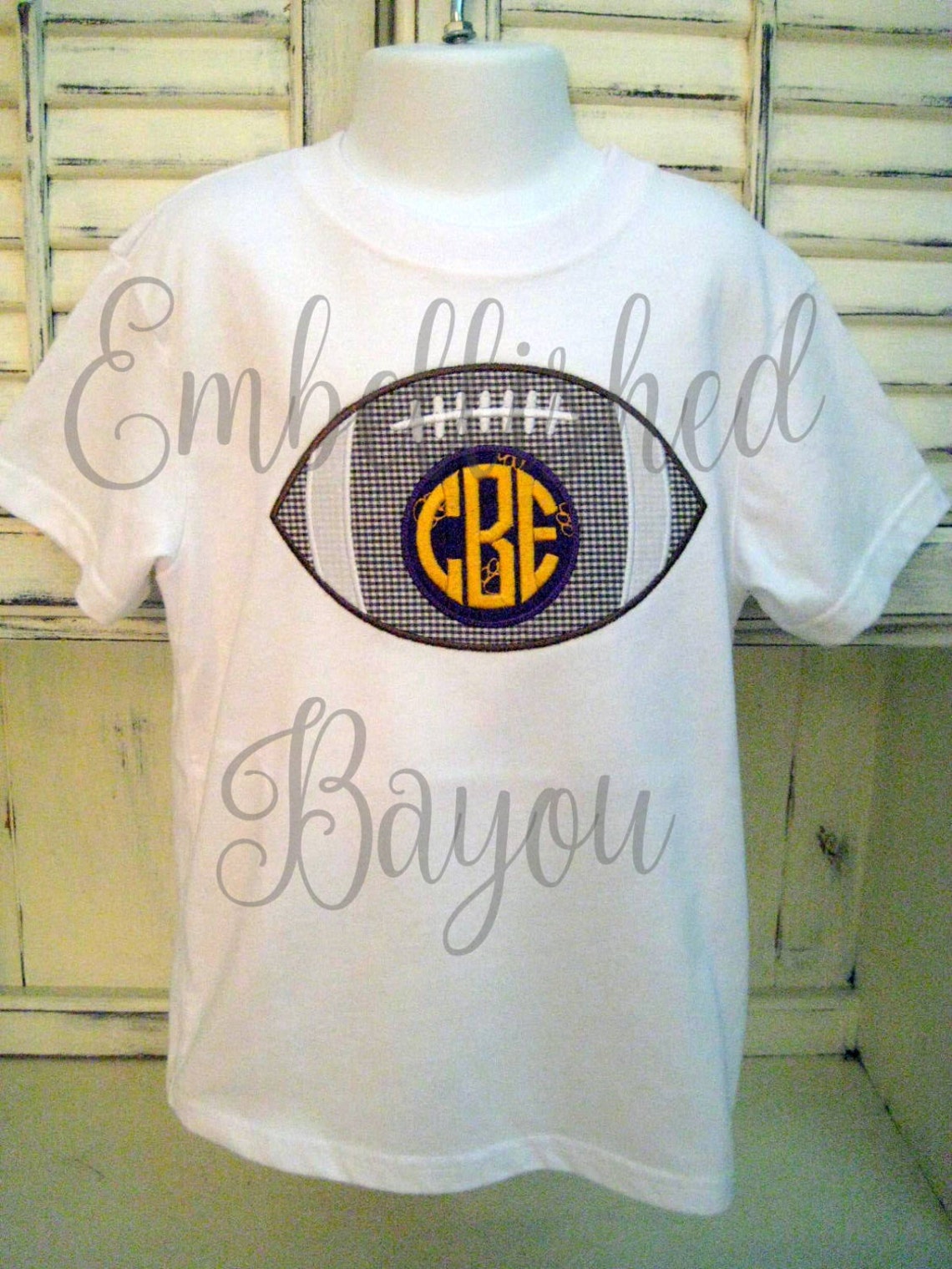 Football With Monogram Personalized Appliqued T-shirt for Boys, LSU or ...