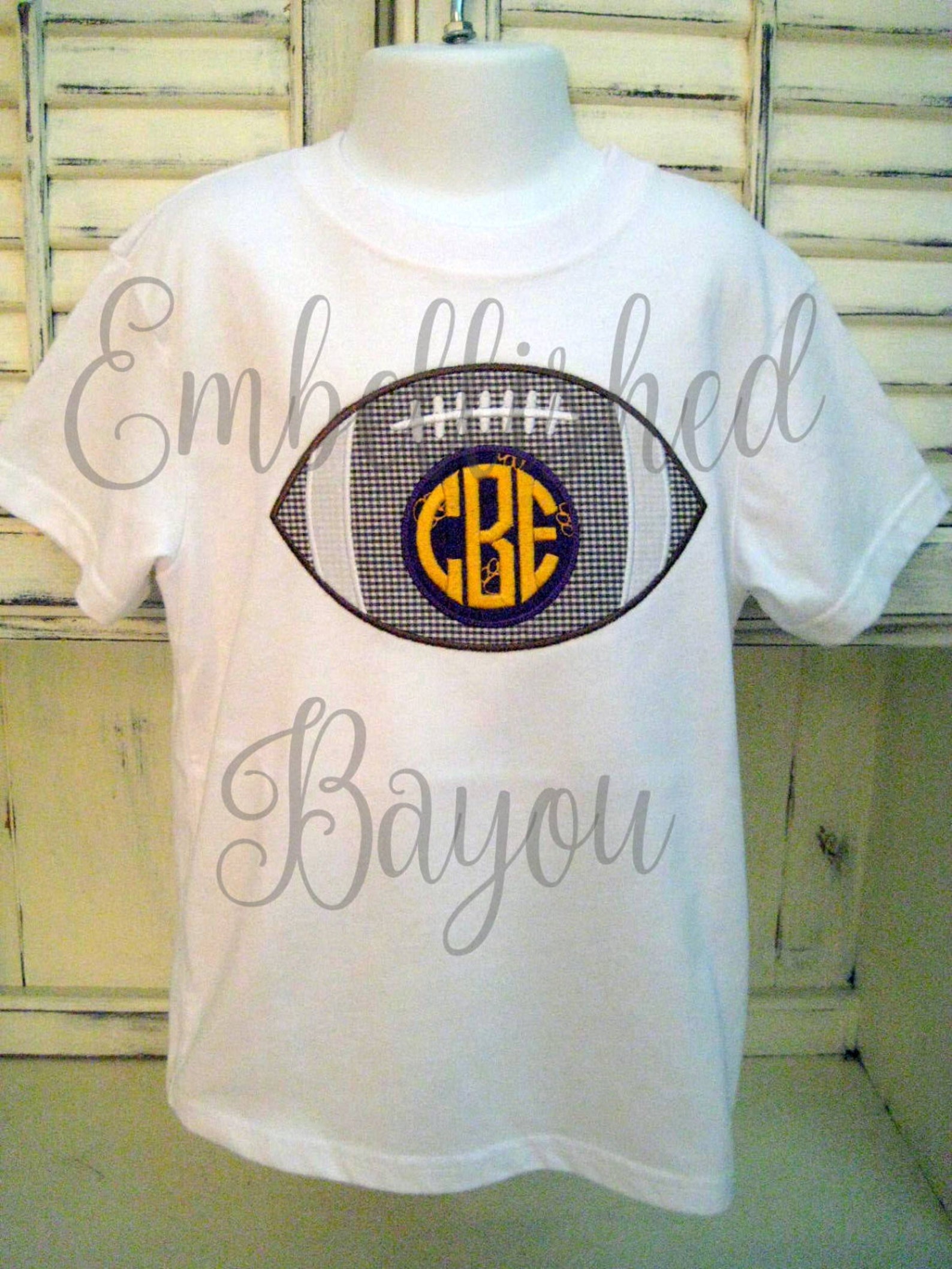 Football With Monogram Personalized Appliqued T-shirt for Boys, LSU or ...