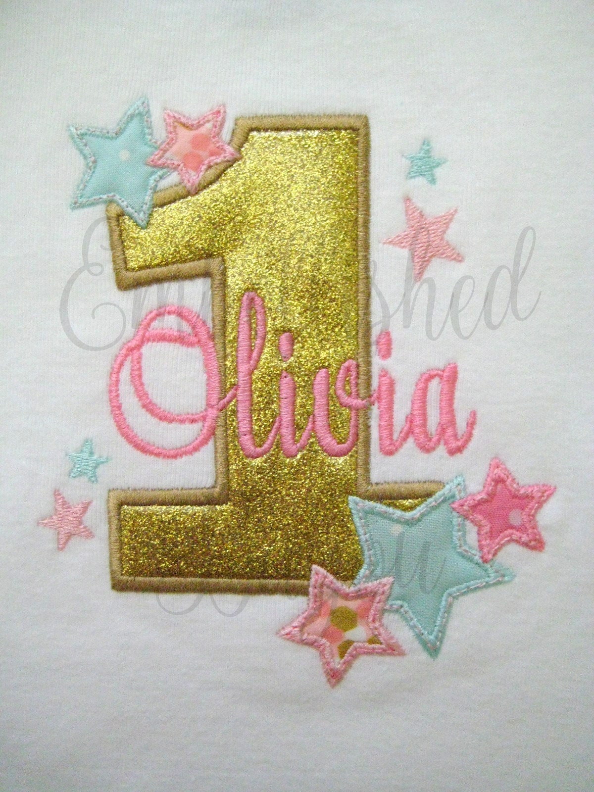 Gold Glitter Number Applique with Stars Personalized Birthday | Etsy
