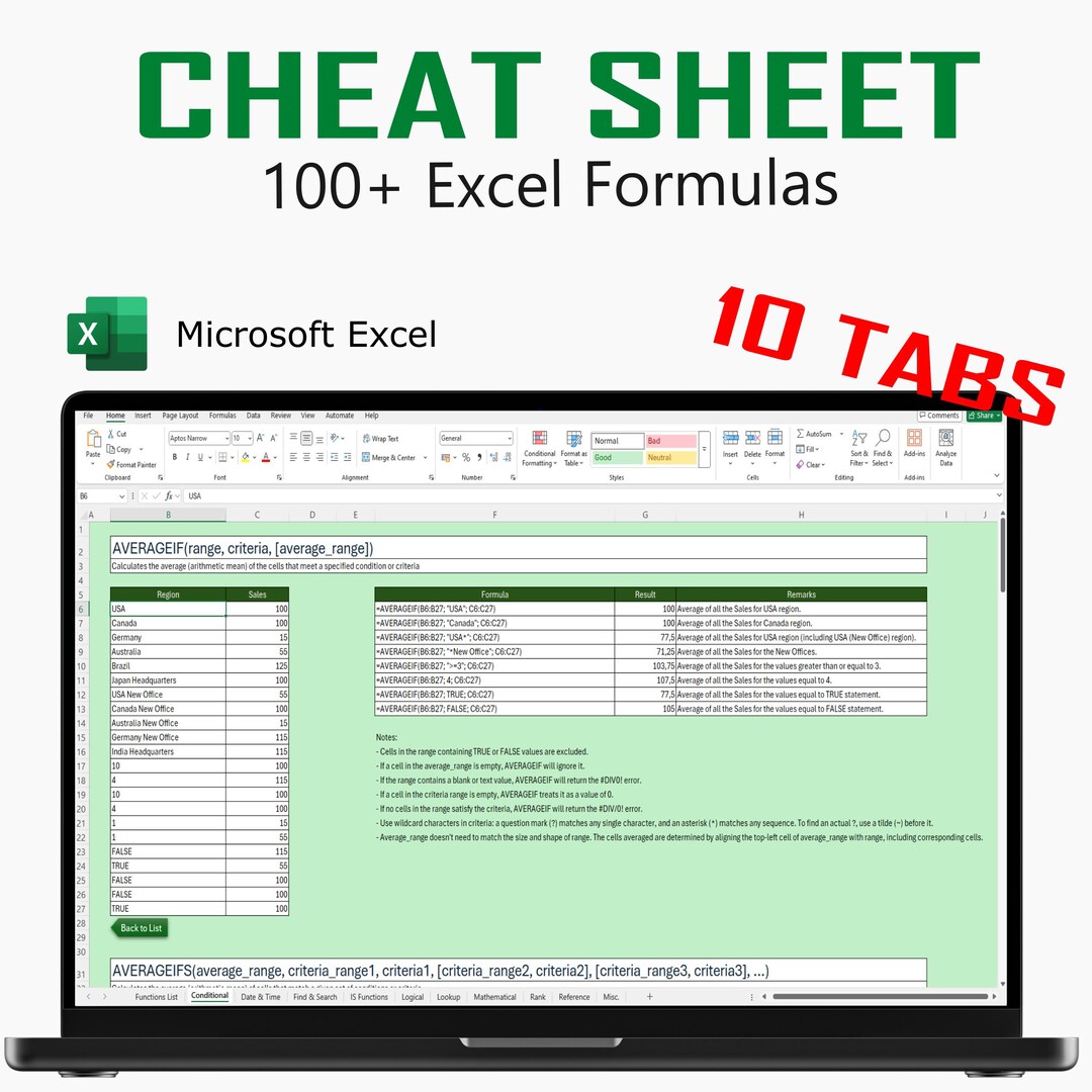 100 Excel Formula Cheat Sheet Use Case Example, Productivity Hacks ...