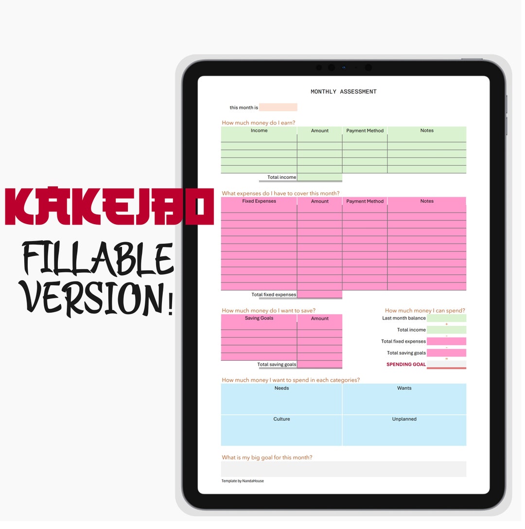 Kakeibo Japanese Budget Tracker | Fillable PDF for Personal Finance ...