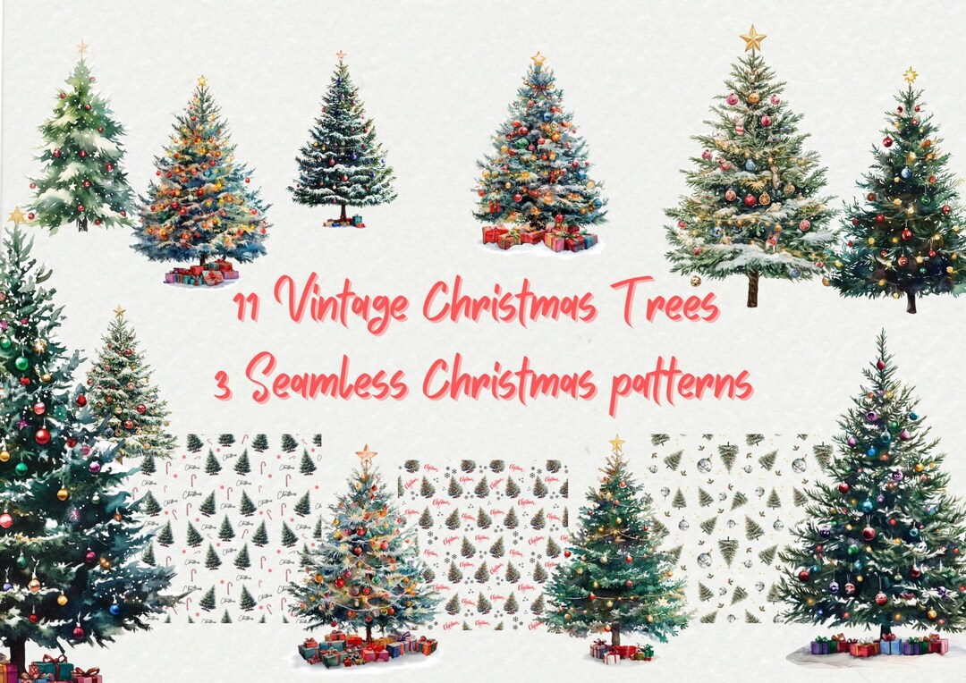 Christmas Tree Clipart, Vintage Christmas Trees, Christmas Seamless ...