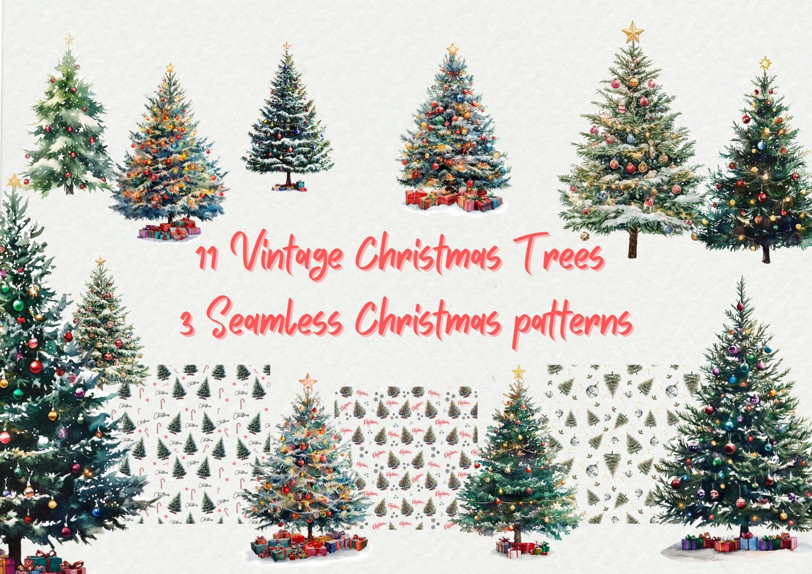 Christmas Tree Clipart, Vintage Christmas Trees, Christmas Seamless ...