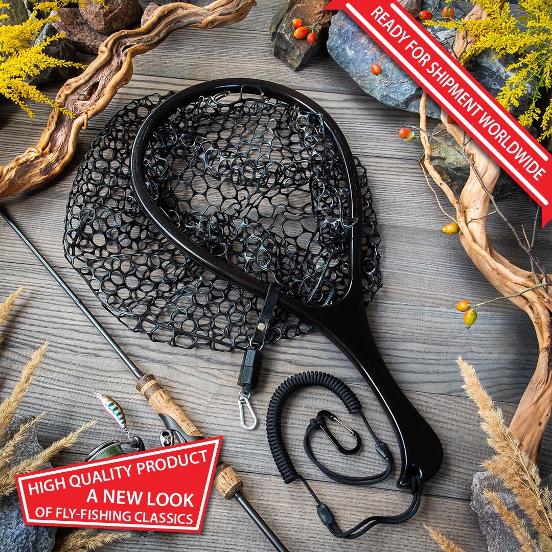 KIT: Black Edition walnut/short Landing Net/magnet Holder & Secure Lace ...