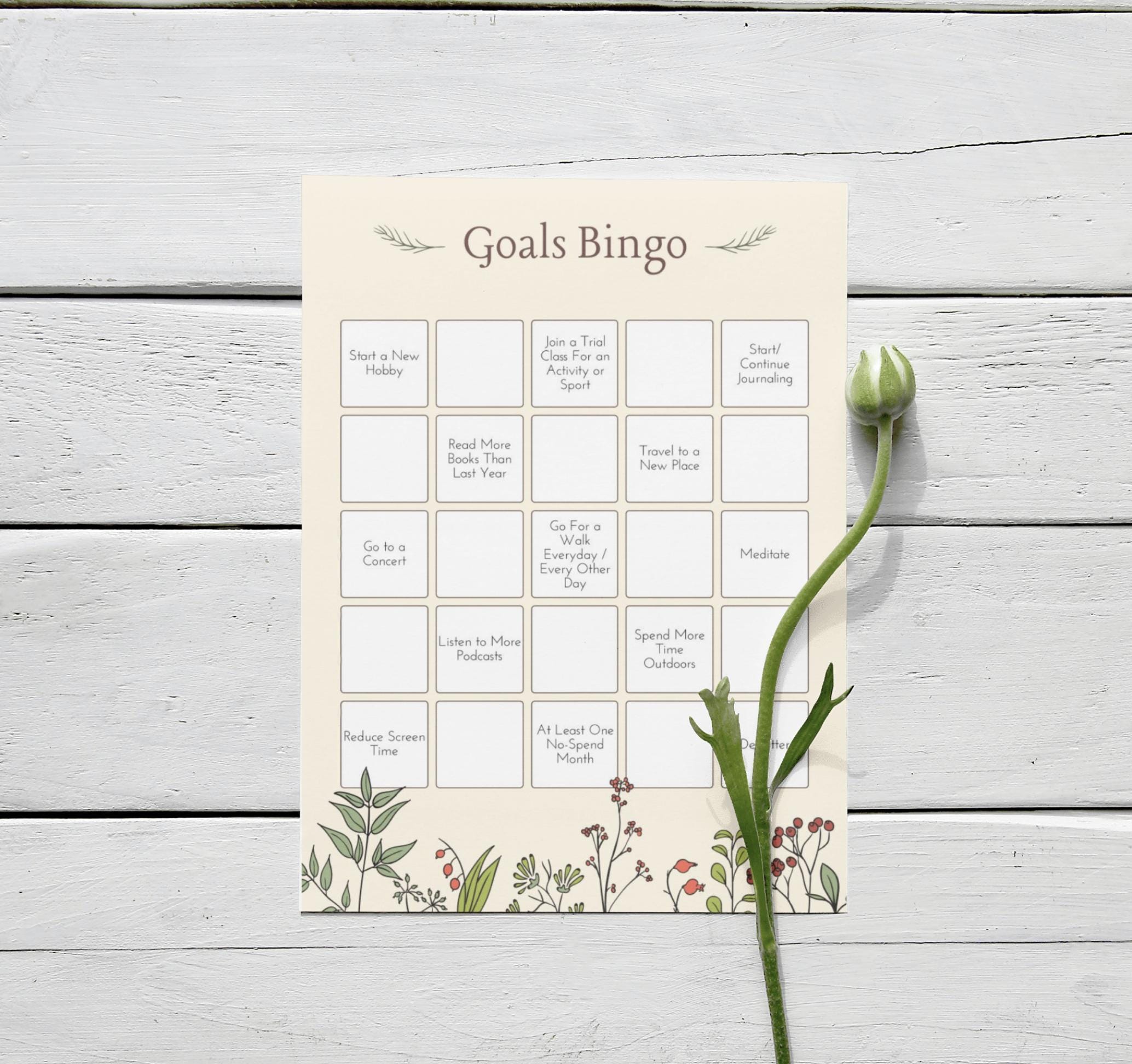 2025 Goals Bingo Card Printable New Year Goals 3 Sizes Included Good ...