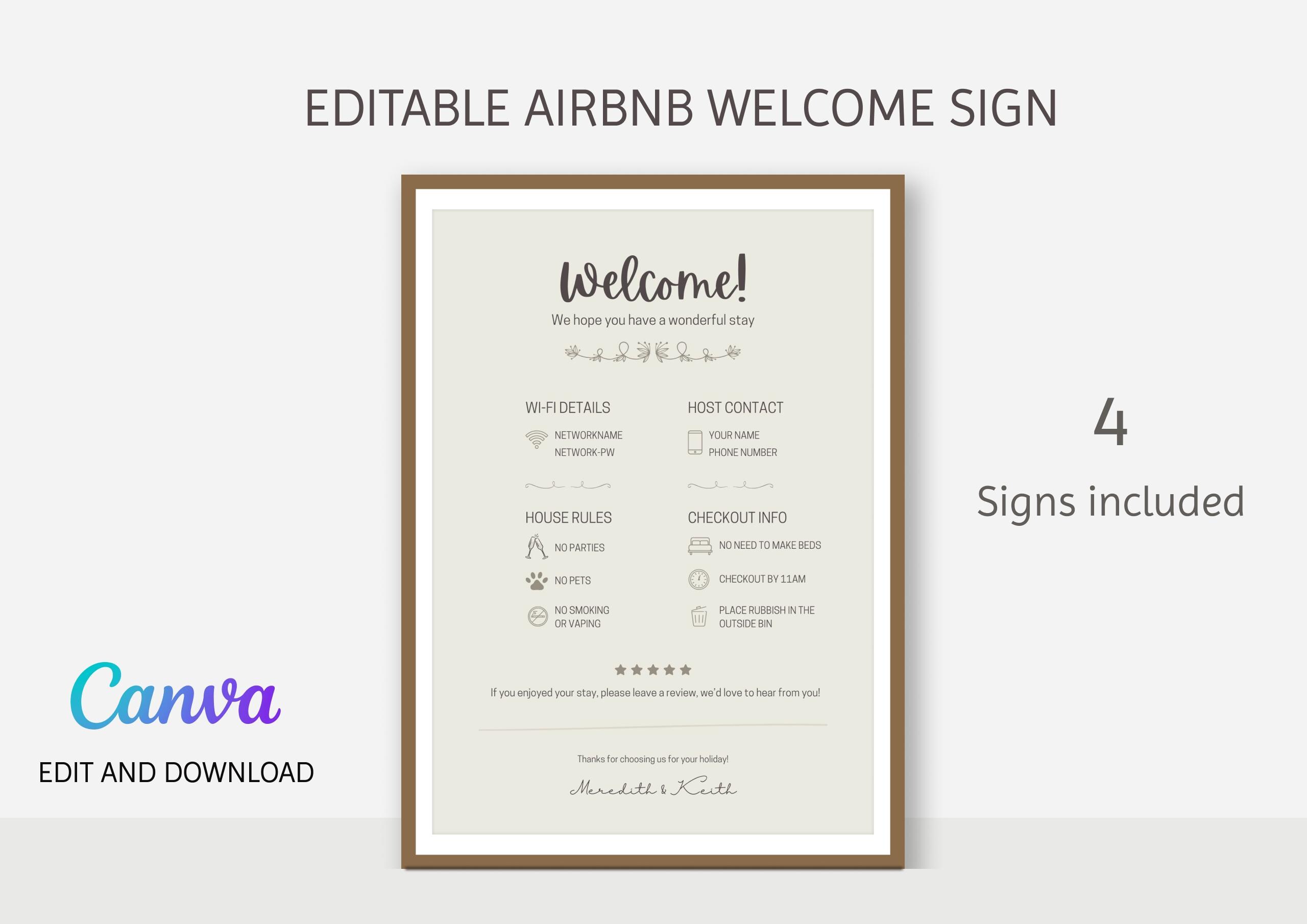 Welcome Sign Bundle Vacation Rental | Editable Canva Template for ...
