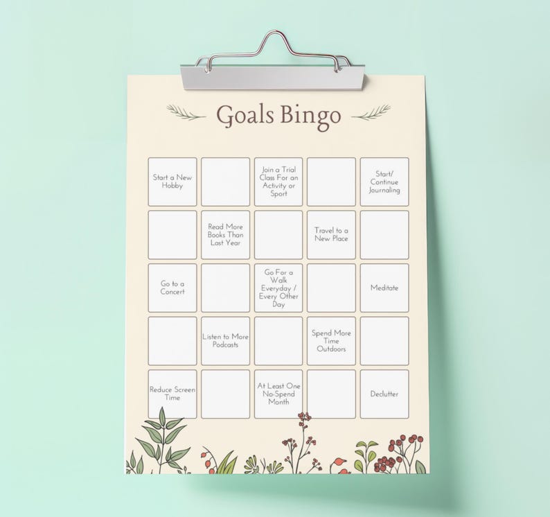 2025 Goals Bingo Card Printable New Year Goals 3 Sizes Included Good ...