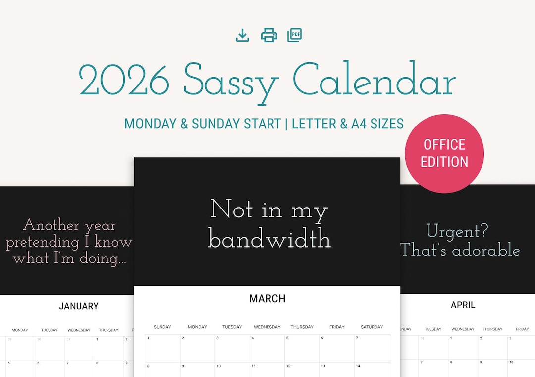 2026 Funny and Snarky Office Calendar: Sassy Monthly Planner (A4 ...