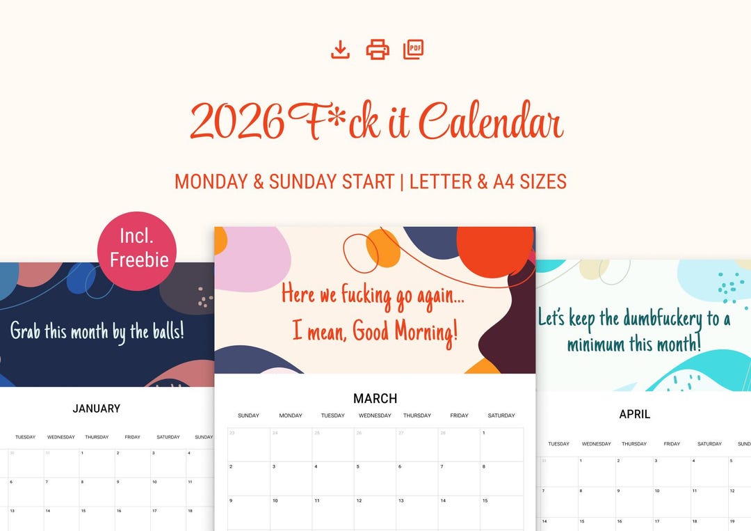Funny F*ck 2026 Calendar: Sassy Quotes, A4 & Letter Sizes (digital ...