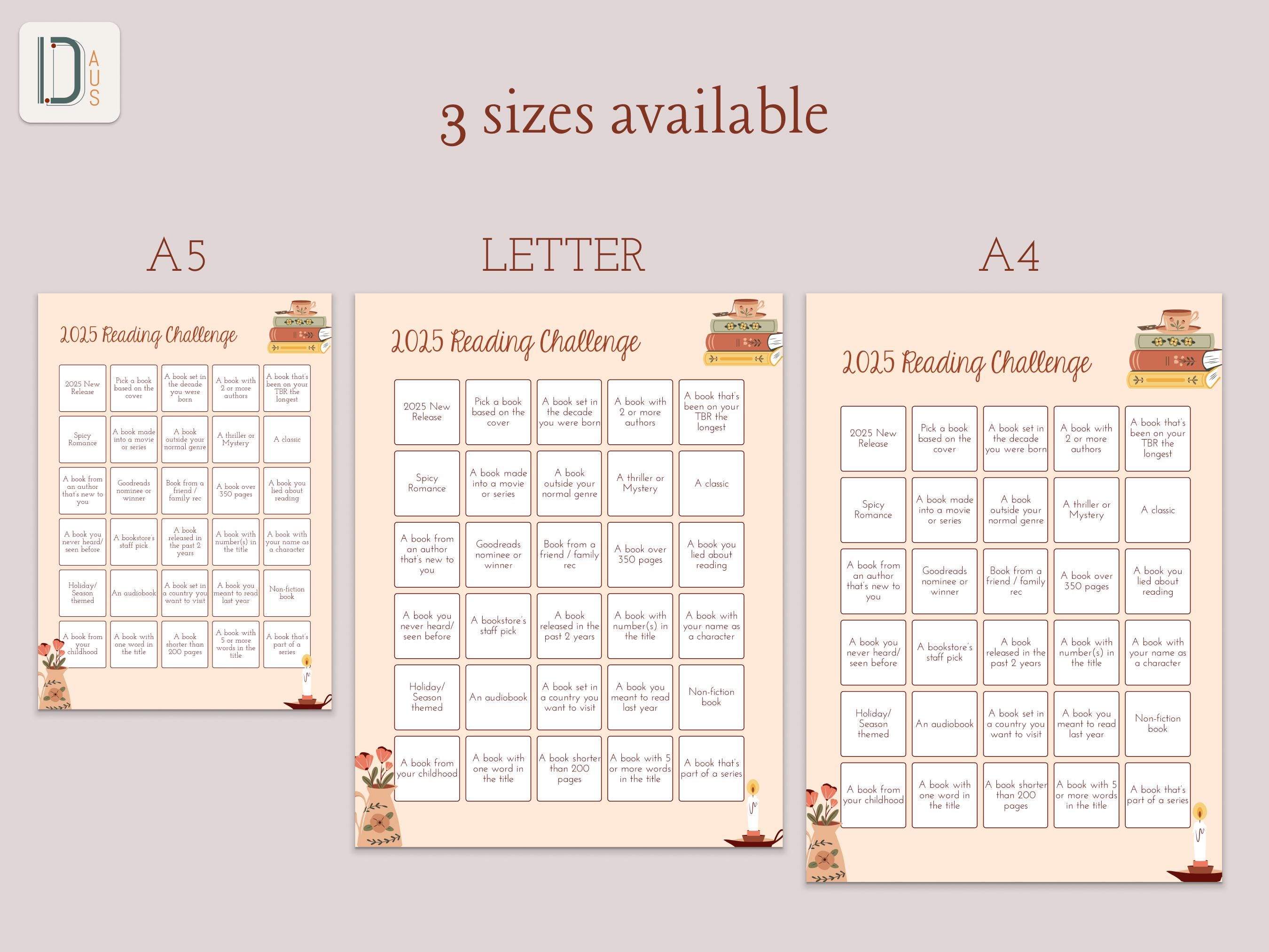 2025 Reading Challenge Printable - 3 Sizes Included Book Tracker ...