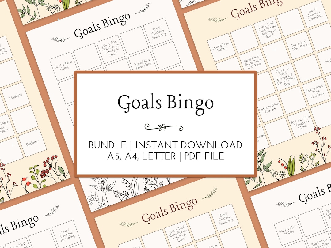 2025 Goals Bingo Card Printable - New Year Goals - 3 Sizes Included ...