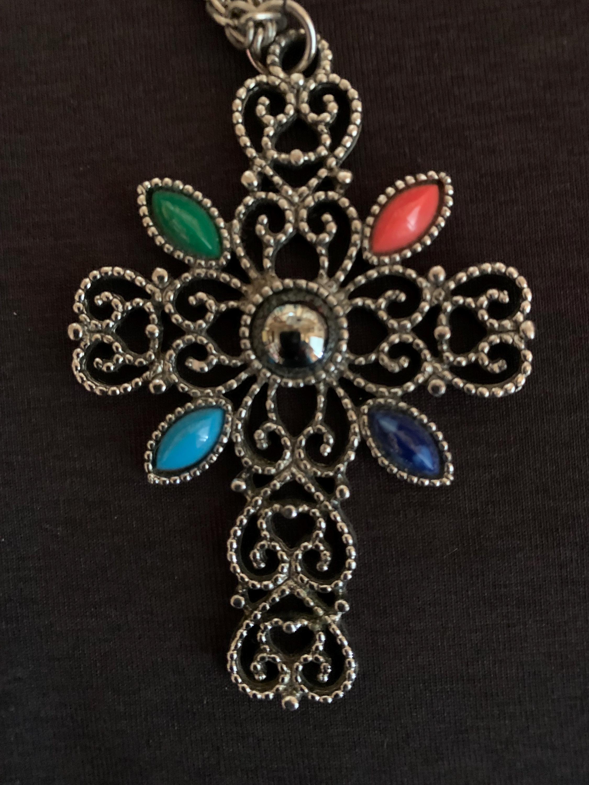 Avon Filigree Cross Necklace with Glass Beads