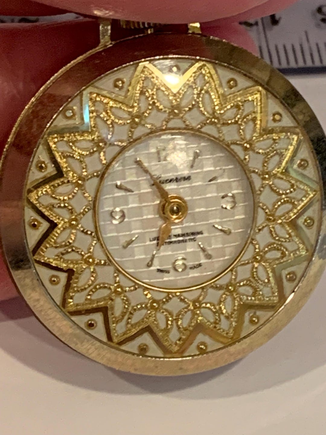 Vintage Gold and White Lucerne Swiss Watch Pendant. Gift Ideas. Estate ...