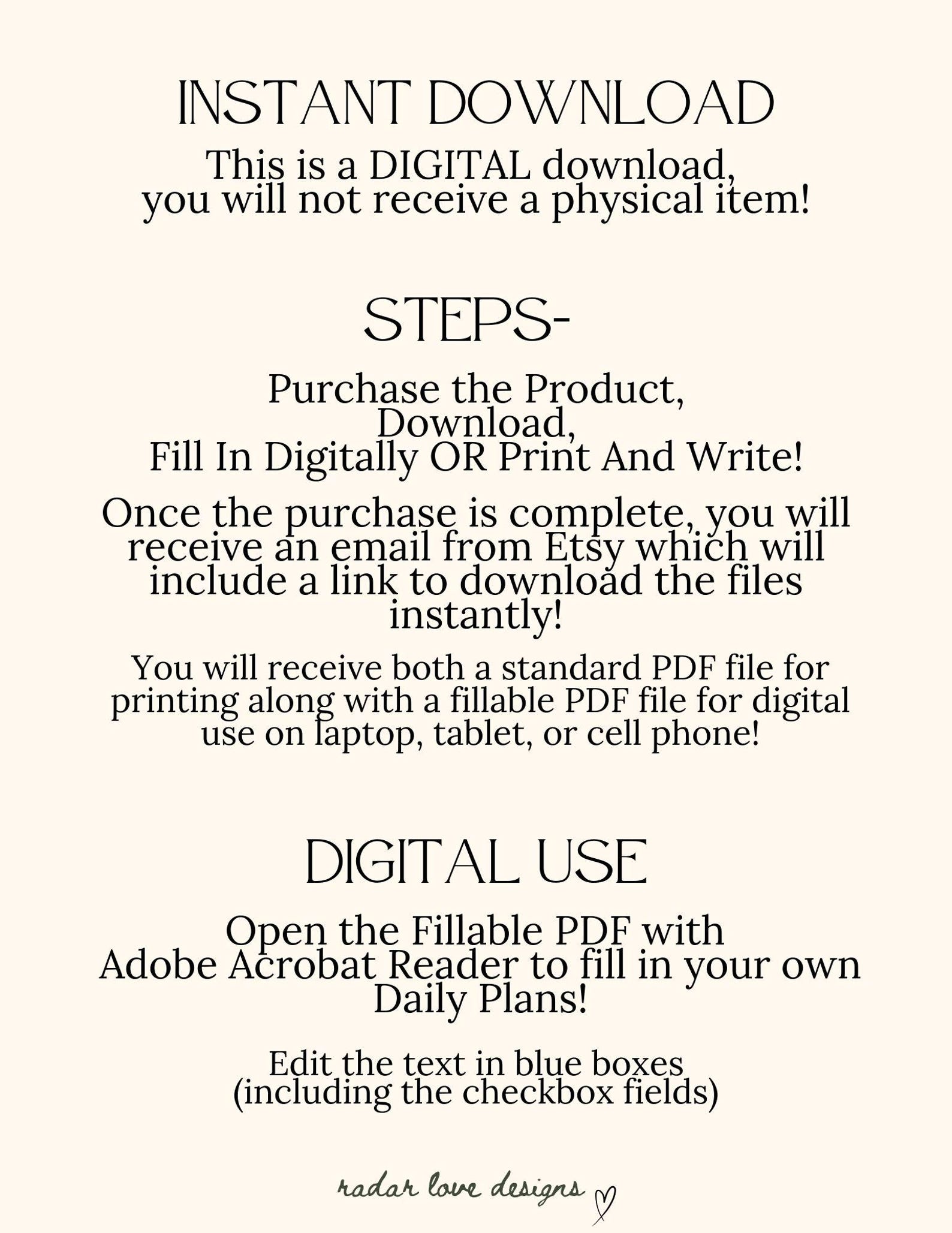One Page Daily Planner, Printable One Page Planner, Digital One Page ...