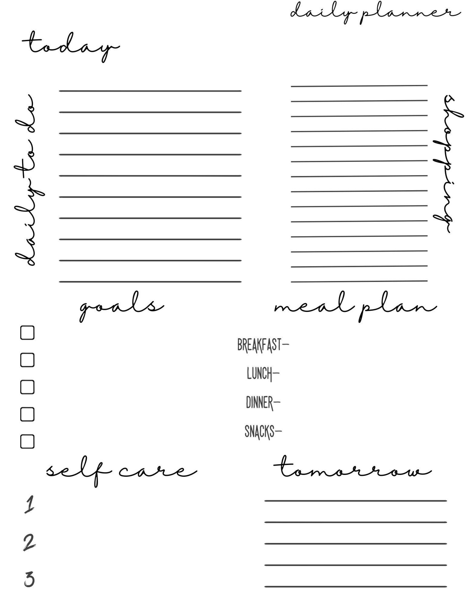 One Page Daily Planner, Printable One Page Planner, Digital One Page ...