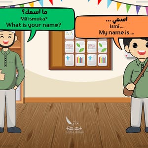 Basic Greetings and Phrases in Arabic Printable Flashcard (7X5 Inch ...