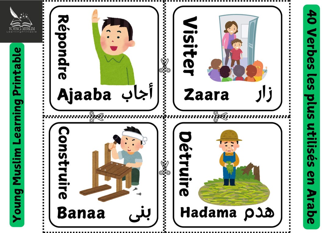 40 Verbes Les Plus Utilisés En Arabe Cartes Mémo Imprimables, Outil D ...
