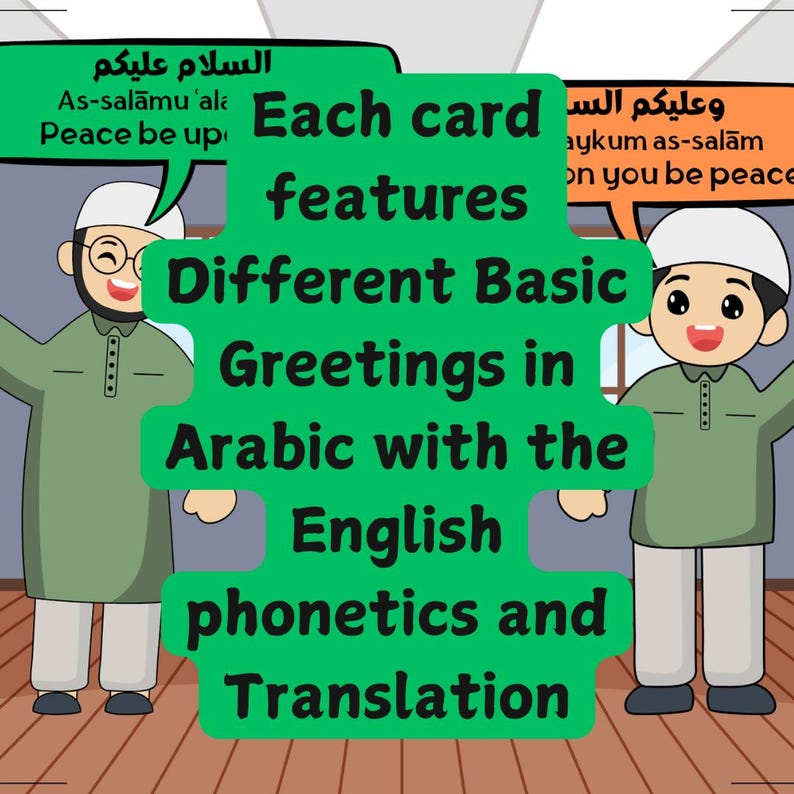 Basic Greetings and Phrases in Arabic Printable Flashcard (7X5 Inch ...