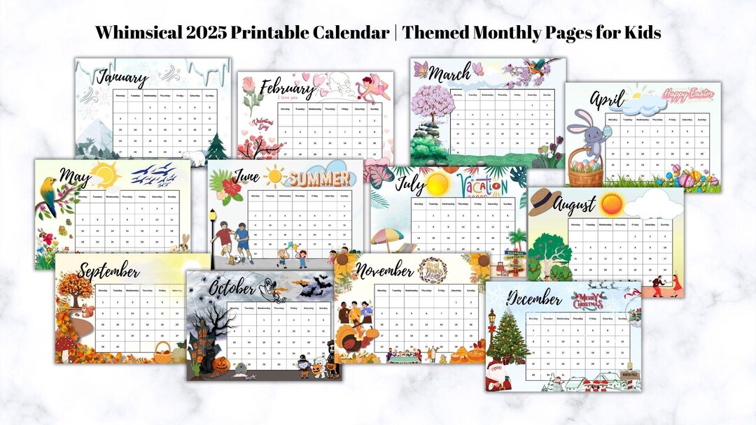 Whimsical 2025 Printable Calendar Themed Monthly Pages for Kids - Etsy